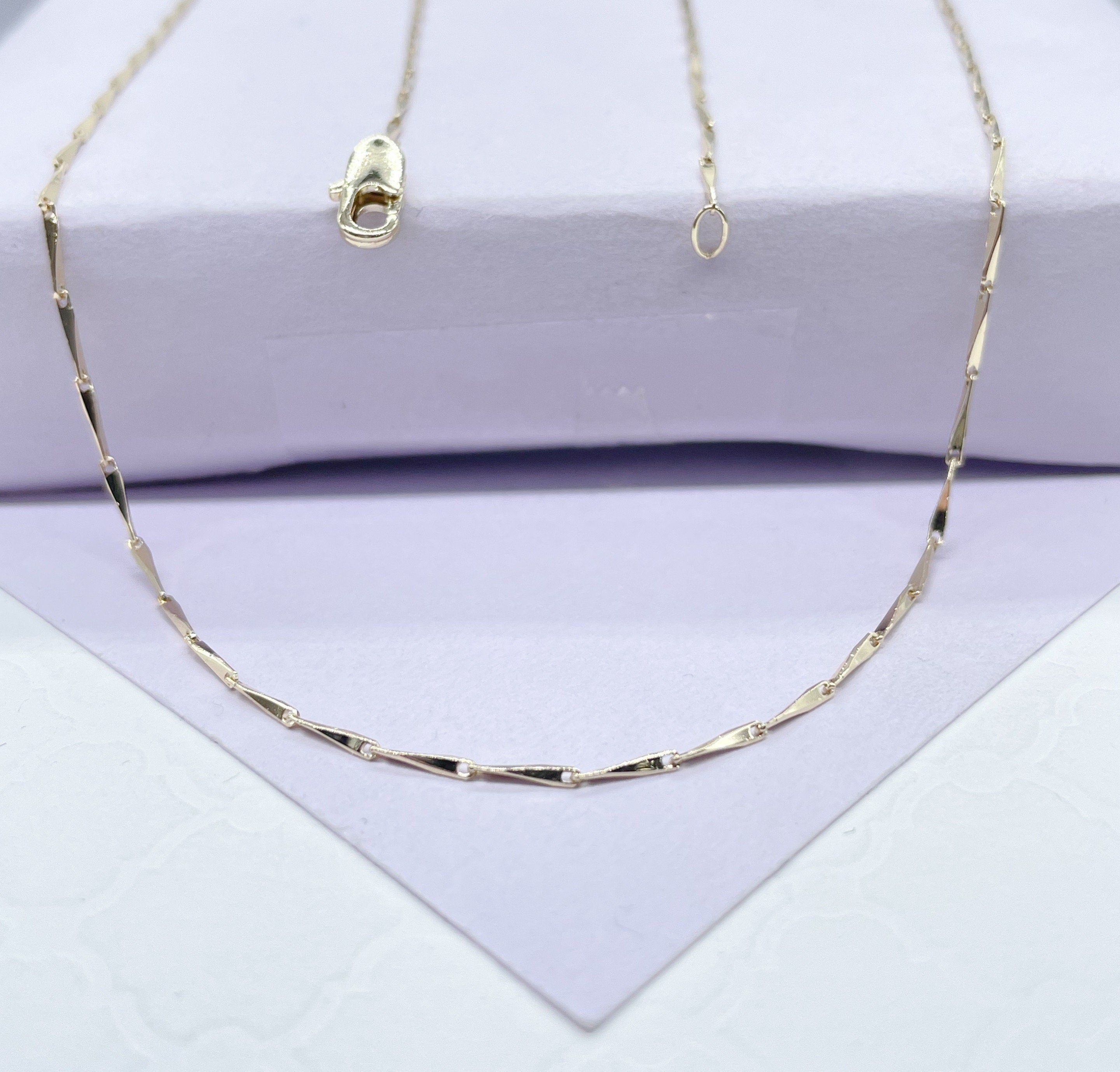 18k Gold Filled 18 Inch Thin Dainty Long Bar Spear Shaped Link Chain ...